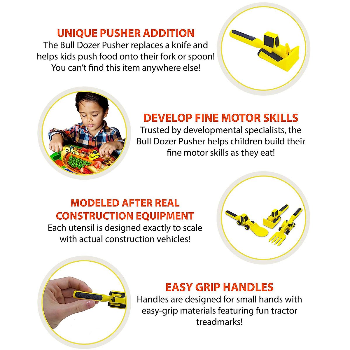 Constructive Eating Made in USA Set of 3 Construction Utensils for Toddlers, Infants, Babies and Kids - Made With Materials Tested for Safety