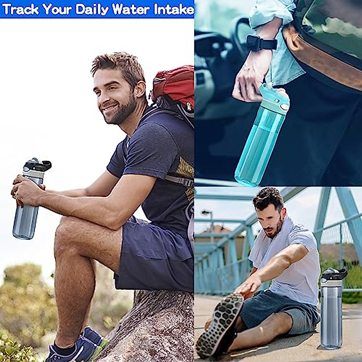 LONG SENG Sports Water Bottle 26 OZ, Blue Leak Proof Wide Mouth Water Bottles BPA-Free Simple Plastic Water Bottle Odorless Light and Portable Easy Clean Water Bottles For Adults Man Woman