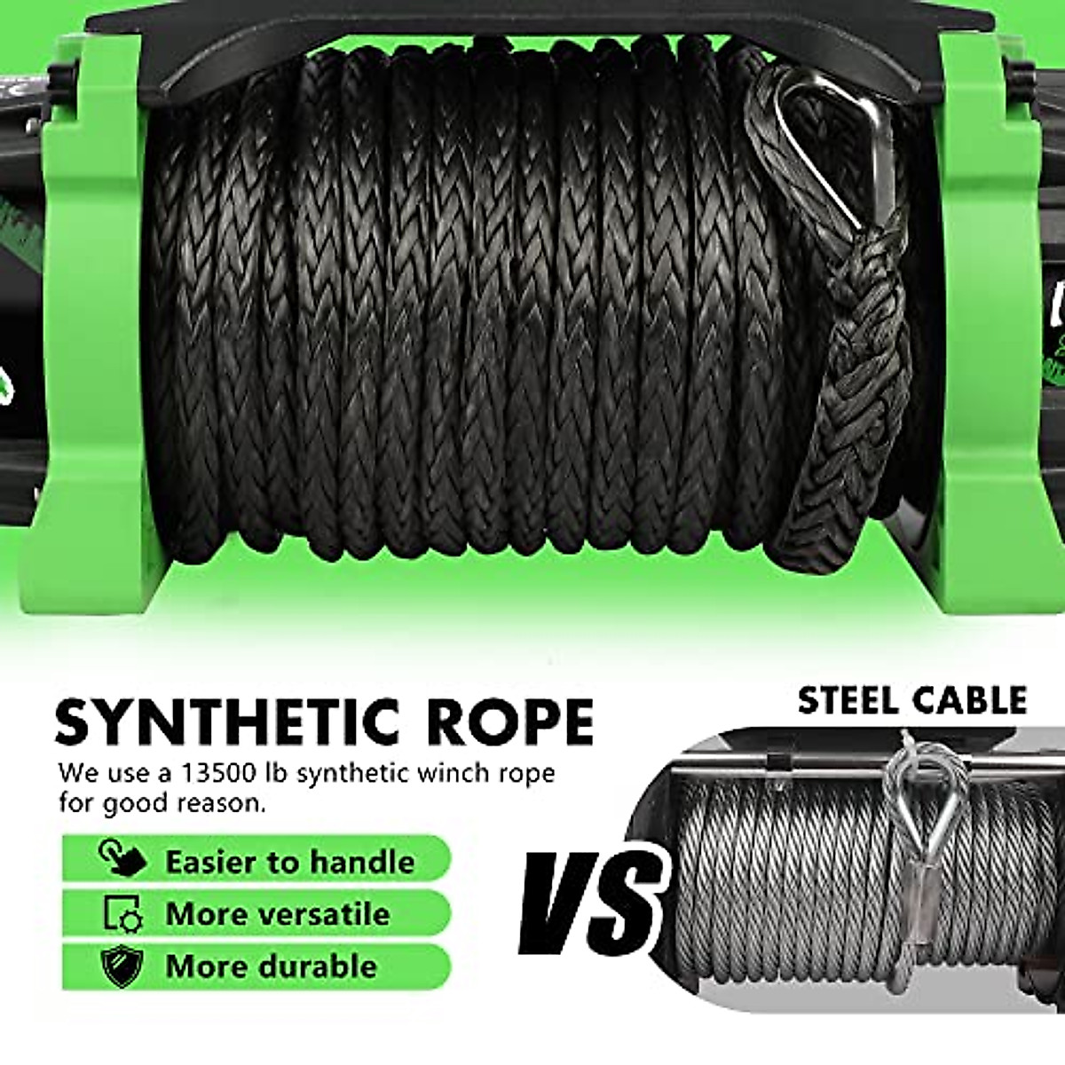 STEGODON Winch 13500 lb. Electric Winch Synthetic Rope Winch，12V Power Waterproof Winch with 2 in 1 Wireless Remote for Towing Jeep Truck Off Road (Jungle EX)