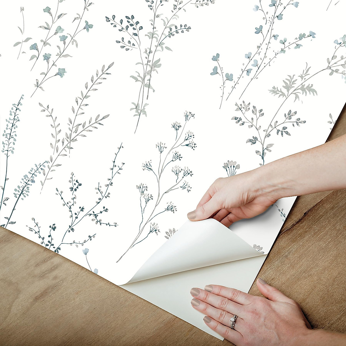 York Wallcoverings PSW1523RL Blue and Green Wildflower Sprigs Premium Peel and Stick Wallpaper