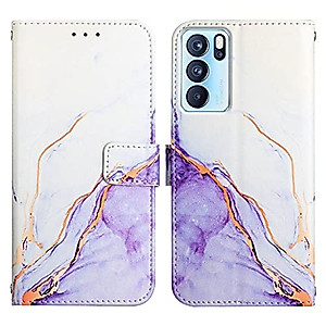 SATURCASE Case for Oppo Reno 6 Pro 5G, Beautiful Marble Pattern PU Leather Flip Magnet Wallet Stand Card Slots Protective Cover with Hand Strap for Oppo Reno 6 Pro 5G (YS-6)