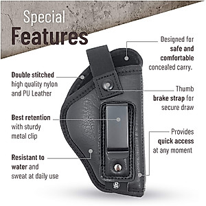 IWB Gun Holster by PH - Concealed Carry Soft Material - Soft Interior - Fit M&P Shield 9mm.40.45 Auto/Glock 19 26 27 29 30 33 42 43 / Rug LC9, LC380 - Taurus Slim, PT111 G2 - Springfield XDs Hellcat