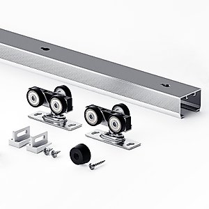 EaseLife 5FT/60in Sliding Pocket Door Hardware Kit,Commercial Grade,Aluminum Box Rail Kit,Slide Smoothly Quietly,Easy Install,No Door (60" Track Kit for 23"~30" Wide Single Door)