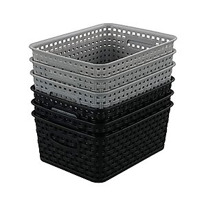 Qqbine Plastic Woven Basket, Plastic Weave Organizer Bins, 6 Packs