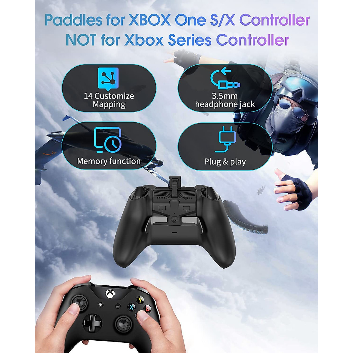 Paddles for Xbox One S/X Controller (NOT for Series S/X Controller), AOJAKI Xbox One Controller Back Button Attachment, with 2 Programming Back Buttons/Memory Function/ 3.5mm Audio Jack