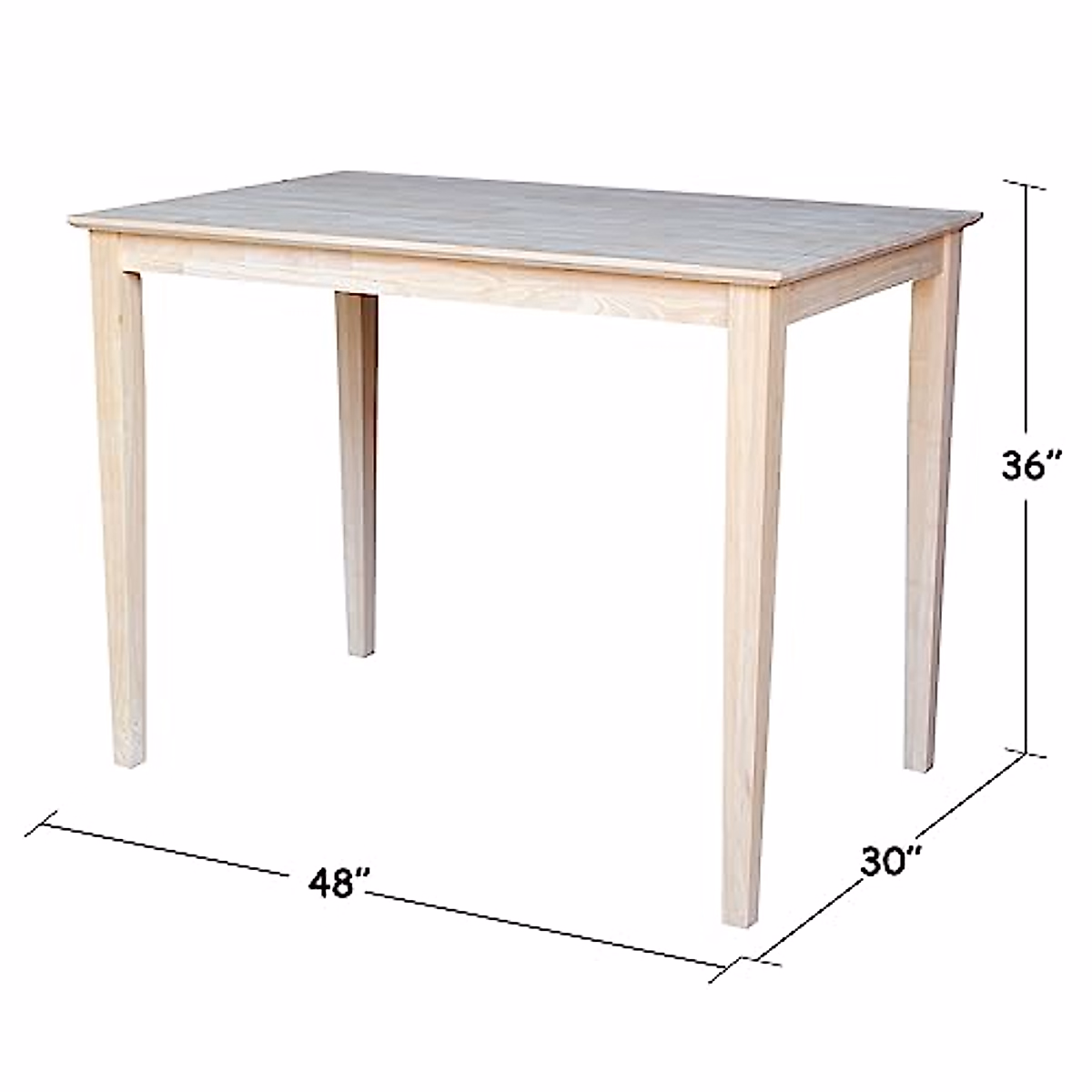 International Concepts Solid Wood Top Dining table, 30 x 48, Unfinished