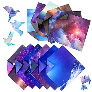 100 Sheets Double Sided Origami Paper for Kids & Grown-ups 6x6 inch, 12 Vibrant Designs of Beautiful Galaxy Outer Space, Easy Folding for Scrapbook Paper Arts Crafts School