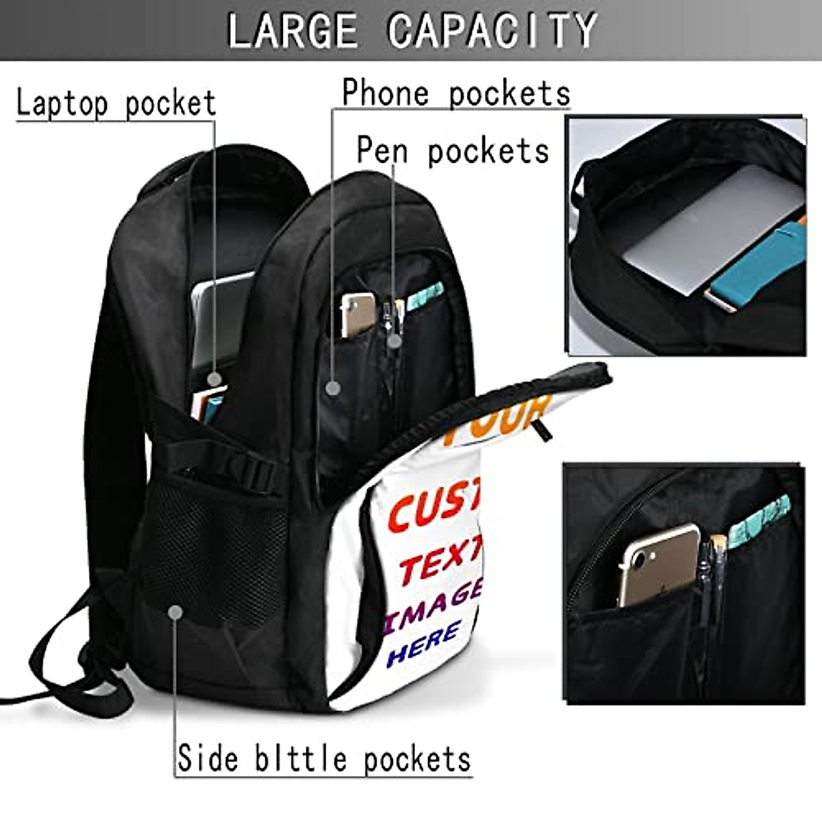 ADDUPICT Custom Travel Laptop Backpack Personalized for Men Women with Name Photo Customized Bookbag Computer Bags with USB Port 18 x 13.4 x8.3 in
