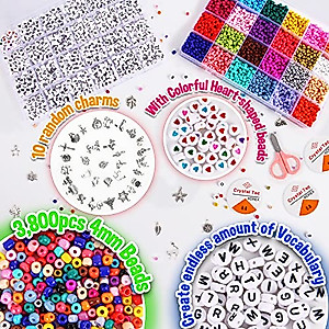 Goody King Bracelet Making Kit Friendship Bracelet Kit Jewelry Making Beads - 5000+pcs Bead Craft Kit Set, Glass Pony Seed Letter Alphabet DIY Art and Craft - Gift for Her Women Kid Age 6 7 8 9 (4mm)