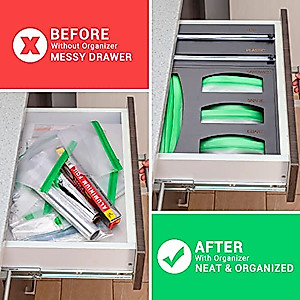 Maidek Ziplock Bag Storage Organizer - Plastic Bag Organizer & Foil Dispenser for Gallon, Quart, Sandwich, Snack Pouches, Plastic Wrap - Compatible with Ziplock Bags - 17x13.2x3" Black