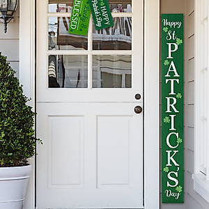 Glitzhome 60"L Wooden St. Patrick's Porch Sign, Happy St Patrick's Day Vertical Porch Decor for Home Front Door Yard Party