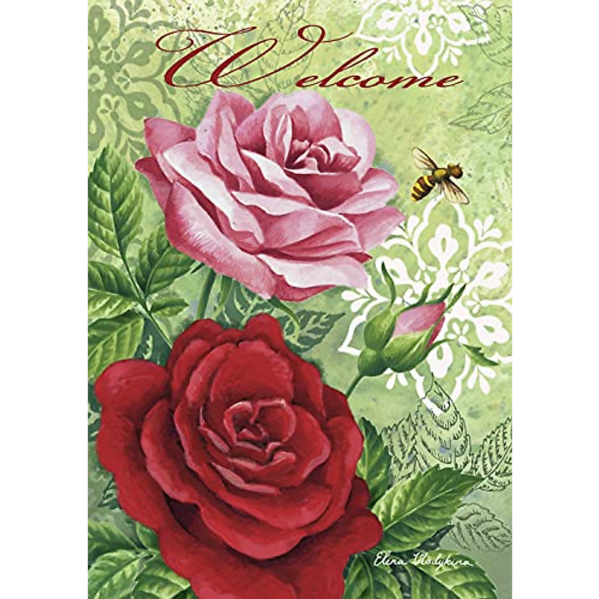 Toland Home Garden 112579 Rose Welcome Flag, Garden 12.5" x 18", Outdoor Flower House Yard Decoration