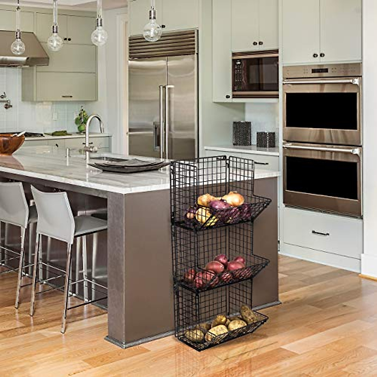 Sorbus Hanging Fruit Basket Wall Mounted Foldable Organizer for Kitchen Storage, Great for Produce Fruits and Vegetables & Potato's (Black)