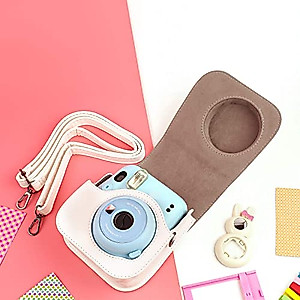 Protective & Portable Case Compatible with Fujifilm for Instax Mini 12/11 Instant Camera with Accessories Pocket and Adjustable Strap. (Ice White)