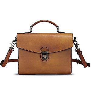 Genuine Leather Satchel Purse for Women Vintage Handmade Top Handle Handbag Retro Designer Crossbody Bag (Brown)