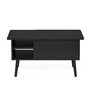 Furinno Jensen Living Room Wooden Leg Lift Top Coffee Table With Hidden Compartment and Side Open Storage Shelf, Americano