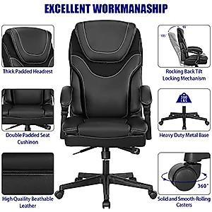 KCREAM Office Chair Back Support, Ergonomic Desk Chair Computer Chair PU Leather Chair Swivel Chair Armrests with Thick Padded Seat Managerial & Executive Chairs(9109-black)