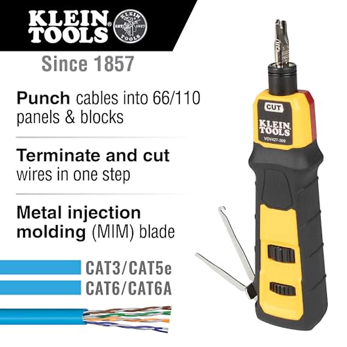 Klein Tools VDV427-300 Impact Punchdown Tool with 66/110 Blade, Reliable CAT Cable Connections, Adjustable Force, Includes Pick and Spudger