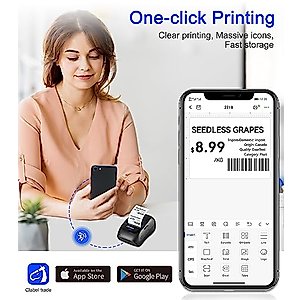 CLABEL Barcode Label Printer, 221B Bluetooth Thermal Label Maker Printer for Addresses, Business, Clothing, Labeling, Mailing, Compatible with Android & iOS System, with 1 Roll Label