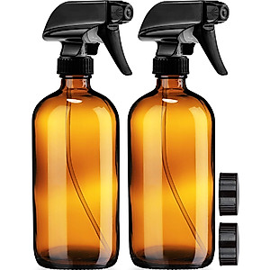 Empty Amber Glass Spray Bottles - 2 Pack - Large 16oz Refillable Bottle is Great for Essential Oils, Plants, Cleaning Solutions, Hair Mister - Durable Nozzle w/Fine Mist and Stream Setting