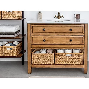 StorageWorks Jumbo Rectangular Wicker Basket, Water Hyacinth Storage Basket with Built-in Handles, 1 Pack