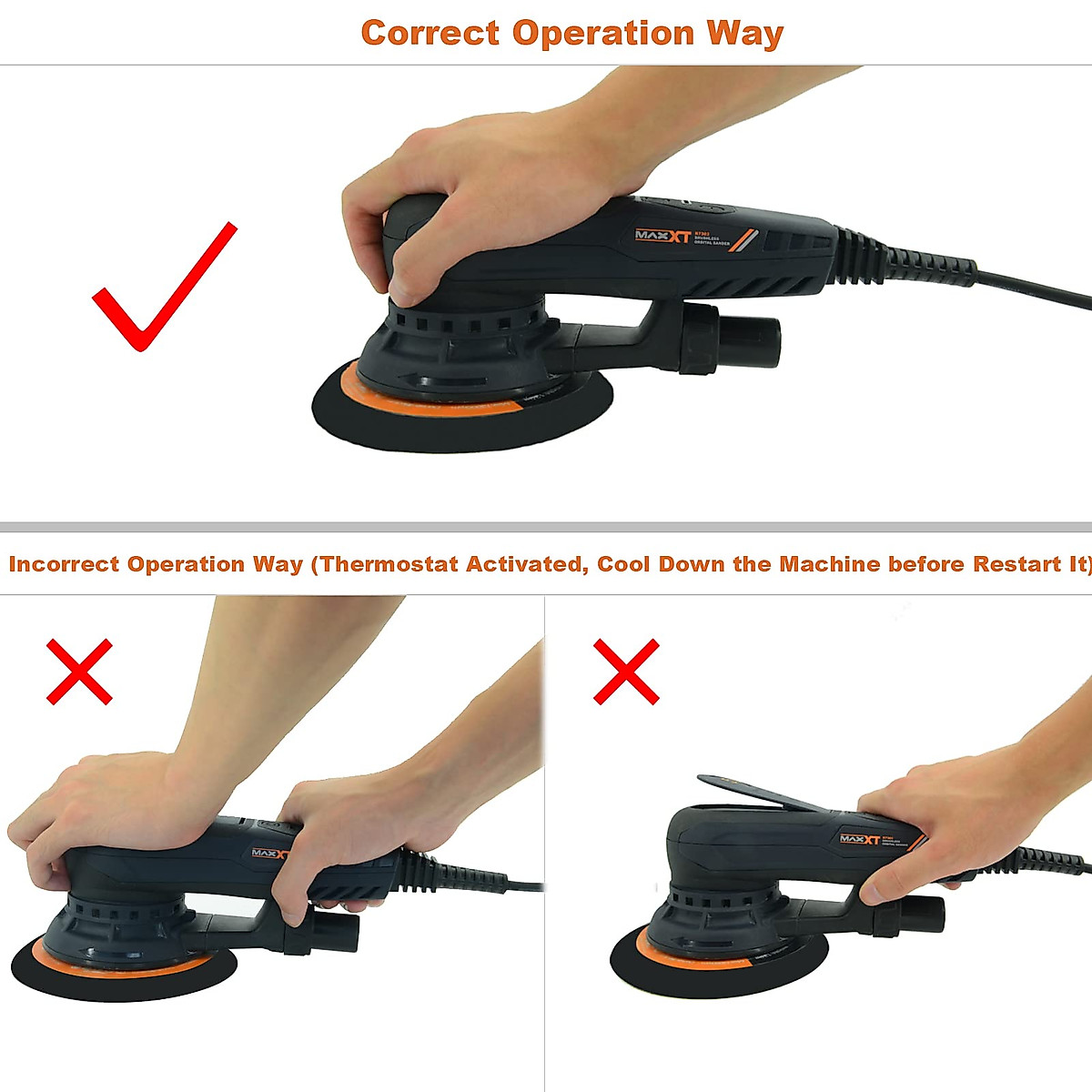 MAXXT Electric 5mm Random Orbital Sander Brushless 350W 3A Multi-function Variable Speed Electric Corded Orbital Sanders Machine with 10 Sanding Paper for Woodworking (R7303-2.5mmOrbit-EU)