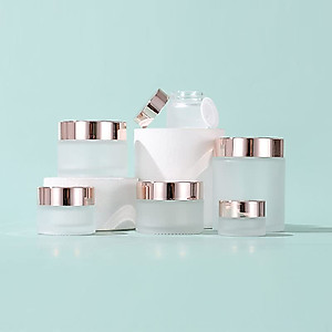 Clear Frosted Round Glass Jar With Rose Gold Lid, Empty Small Sample Travel Size Cosmetic Containers Pot For Eye gel Face Cream Makeup Beauty Products Oil Salve Ointment DIY Slime (15g / 0.5 oz, 3