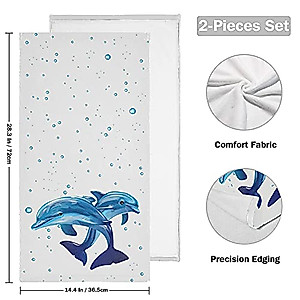 Oreayn Cute Dolphins Bubbles Hand Towel for Bathroom Kitchen Beach Polyester Cotton Set of 2 Cute Dolphins Fingertip Towel Soft Absorbent 28.3 x 14.4 Inch Watercolor
