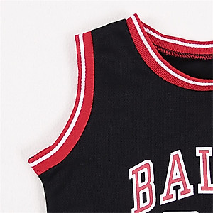 GLIGLITTR Toddler Kid Basketball Jersey Outfit Baby Boy Girl Letters Tank Top + Track Shorts Sets Boy Summer Clothes (Black, 4-5T)