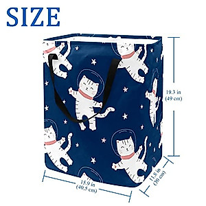 Fly in Space Cat Stars Print Collapsible Laundry Hamper, 60L Waterproof Laundry Baskets Washing Bin Clothes Toys Storage for Dorm Bathroom Bedroom