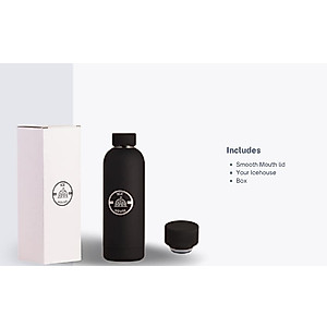 ICE HOUSE Sports Water Bottle - 18oz, Vacuum insulated stainless steel, Double walled,Cold 24Hrs, Hot 12hrs, Leak Proof, Sweat proof sport’s design (Black)