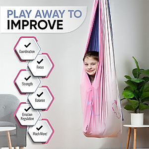 Indoor Sensory Swing for Kids or Outdoor – Holds 300lbs, Double-Layer, & 360° Swivel, Calming Compression Therapy Swing Hammock for Kids & Adults with All Hardware – Sensory-Motor Toys & Gifts