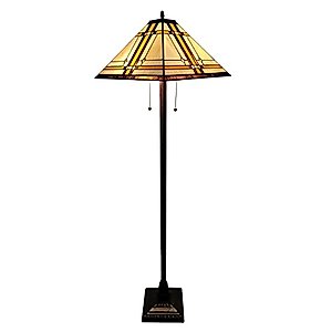 Amora Tiffany Floor Lamp Torchiere - Vintage Standing Light Floor Lamp - 61” Tall Floor Stained Glass Lamp - Tiffany Floor Lamps for Living Room