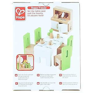 Hape Wooden Doll House Furniture Dining Room Set with Accessories| 1:12 Scales Miniature Dollhouse Furniture
