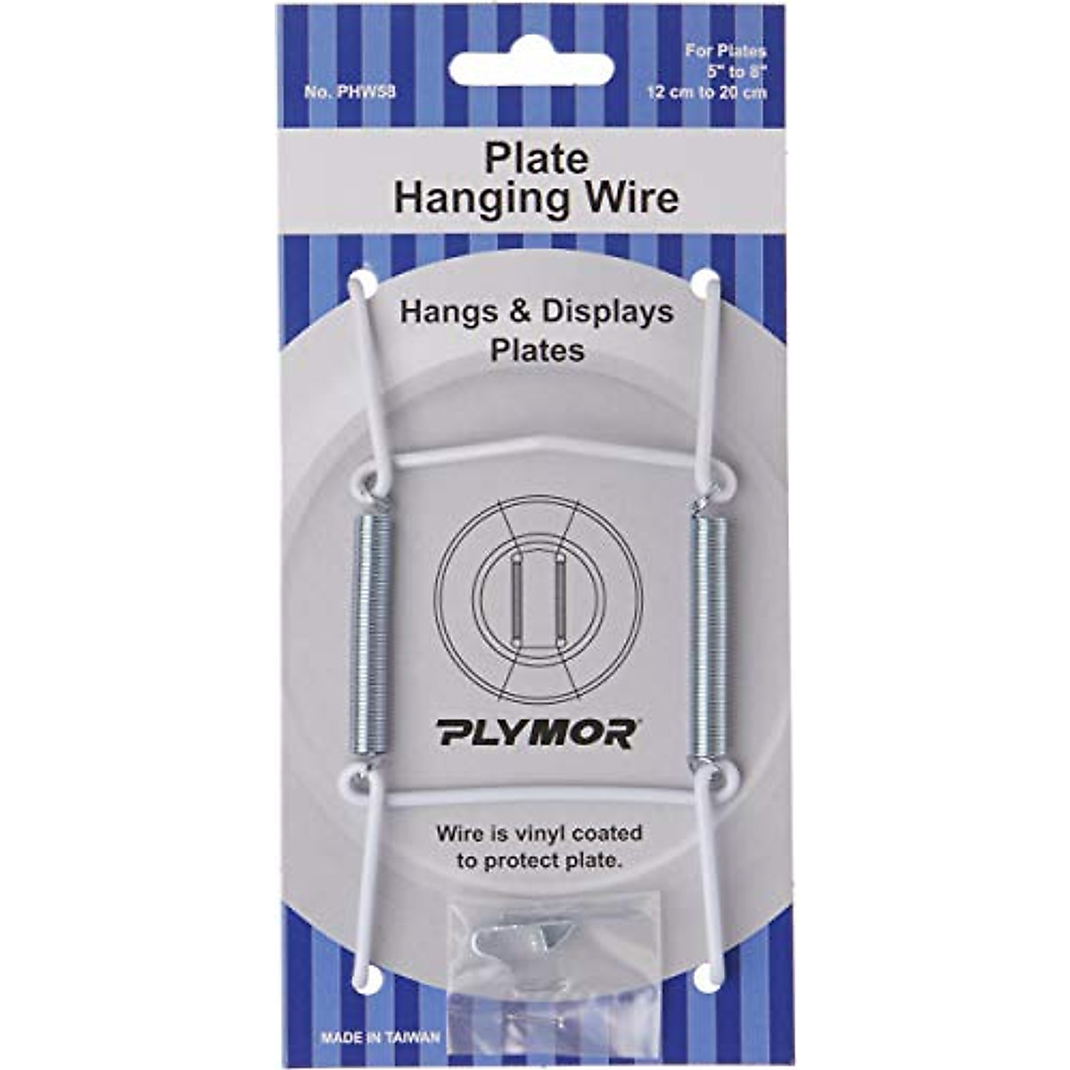 Plymor White Vinyl Finish Mountable Plate Hanger, 4.625" H x 2.5" W x 0.5" D (For Plates 5" - 8"), Pack of 2