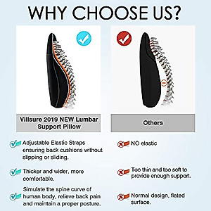 Villsure Lumbar Support Pillow, Memory Foam Back Cushion for Lower Back Pain Relief with Adjustable Elastic Belt, Ergonomic Lumbar Pillow with Breathable Cover for Office Chair/Car Seat/Wheelchair