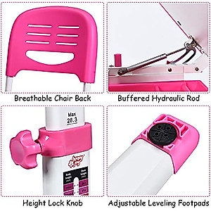 BABY JOY Kids Desk and Chair Set, Height Adjustable, Student Study Table with Storage Drawer, Bookshelf and Tilted Desktop, Children Writing Table for Studying, Reading and Drawing (Pink)