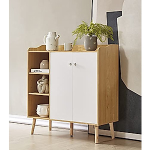 GDLMA Storage Sideboard, Kitchen Cabinet with Door and Shelves (Natural Wood)