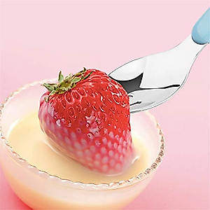 Kirecoo 2 Set Toddler Utensils, Toddler Forks and Spoons, Stainless Steel Toddler Silverware Set, Designed for Self Feeding Flatware Set with Travel Carrying Cases BPA Free (White & Aqua)