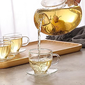Glass Teapot Set, 34OZ/1000ML Glass Tea Kettle with Loose Tea Infuser & Warmer, 5oz/150ML Tea Cup & Saucer Set of 4, Stovetop & Microwave Safe Tea Maker, Blooming Tea Gift Set For Women