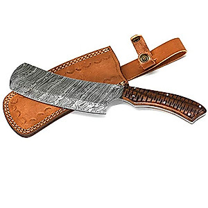 CK-12 Handmade Damascus Steel 12.00 Inches Cleaver Style Knife – Solid Rose Wood Handle. Full Tang Comes with Leather Sheath