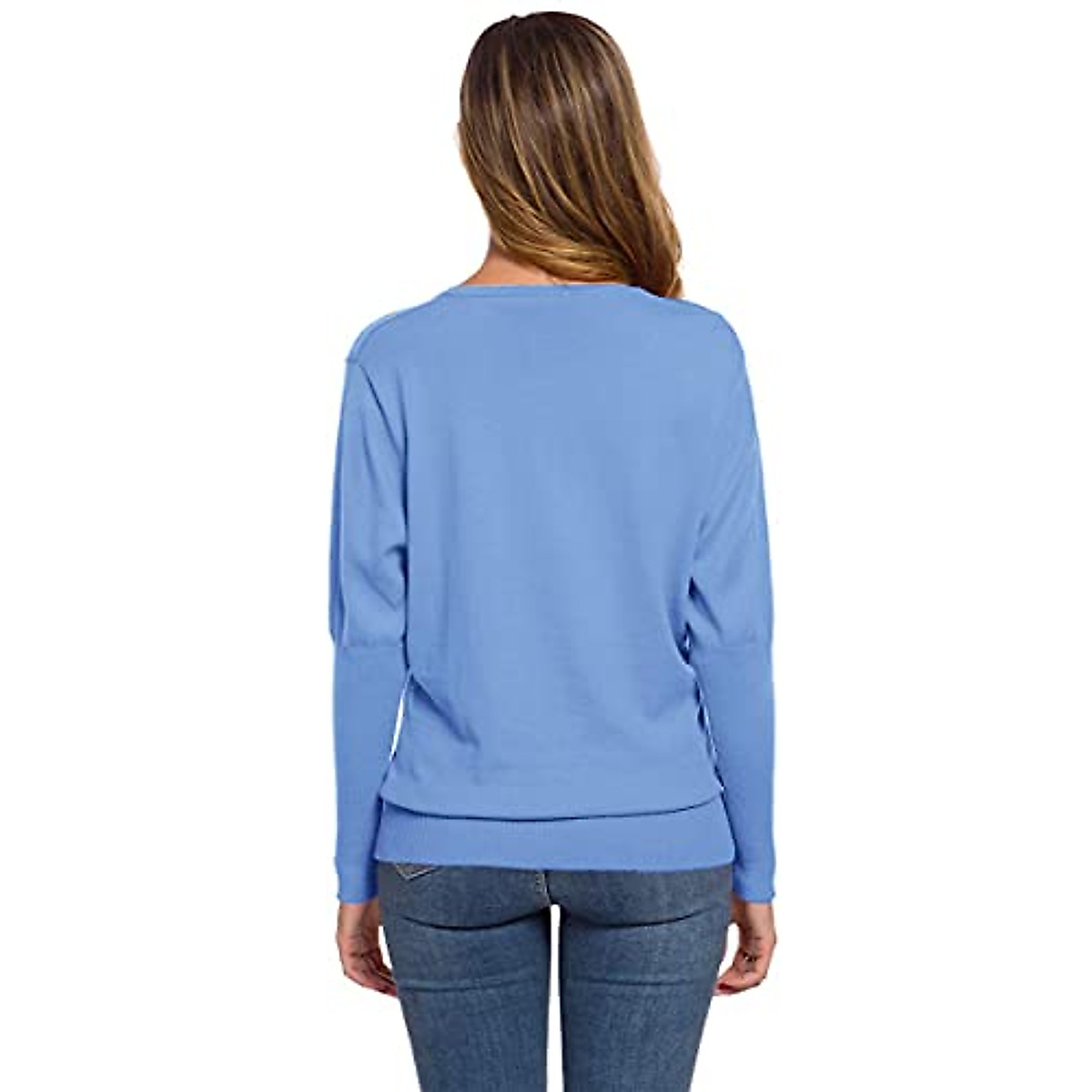 Women's Long Sleeves V Neck Cashmere Blend Sweater, Batwing Sleeves Women Tops Fall Sweaters, X01 V Neck Bat Sleeve Blue, US Large = Tag 4XL