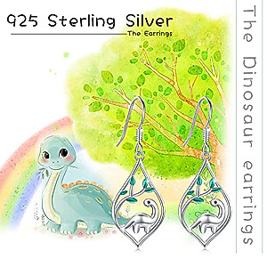 Dinosaur Earrings for Women 925 Sterling Silver Cute Dinosaur Dangle Earrings Hypoallergenic Dinosaur Jewelry Gifts for Women Teens Wife Birthday Christmas
