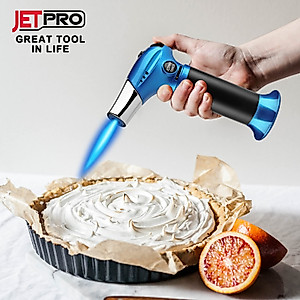 JETPRO Butane Torch, Kitchen Torch Lighter, Cooking Refillable Torch with Adjustable Flame and Safety Lock for Desserts, BBQ, Kitchen (Butane Gas Not Included) (blue)