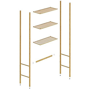 QSN SILK LU 3 Tier Over The Toilet Organizer Rack Bamboo, Freestanding Bathroom Toilet Storage Shelf, Space Saving and Easy to Install, Adjustable Feet, Adjustable Bottom Rod