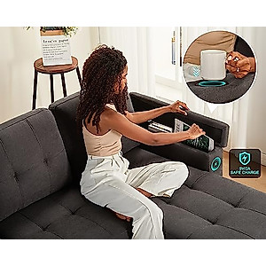VanAcc Sleeper Sofa, Modern Tufted Convertible Sofa Bed, USB Charging Ports & Cup Holders, L Shaped Sofa Couch with Storage Chaise, Chenille Couches for Living Room (Dark Grey)