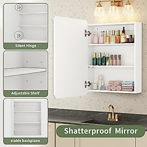 SOOWERY Medicine Cabinet Mirror 19.6" W x 26" H Bathroom Mirror with Storage Wall Mounted Medicine Mirror Cabinet Wood Organizer with Single Door Farmhouse Bathroom Storage Cabinet
