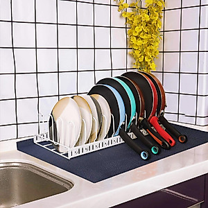 Expandable Food Container Lid Organizer,Large Capacity Adjustable 10 Dividers Detachable Lid Organizer Rack for Cabinets, Cupboards, Pantry Shelves, Drawers to Keep Kitchen Tidy,White(Patent Pending)