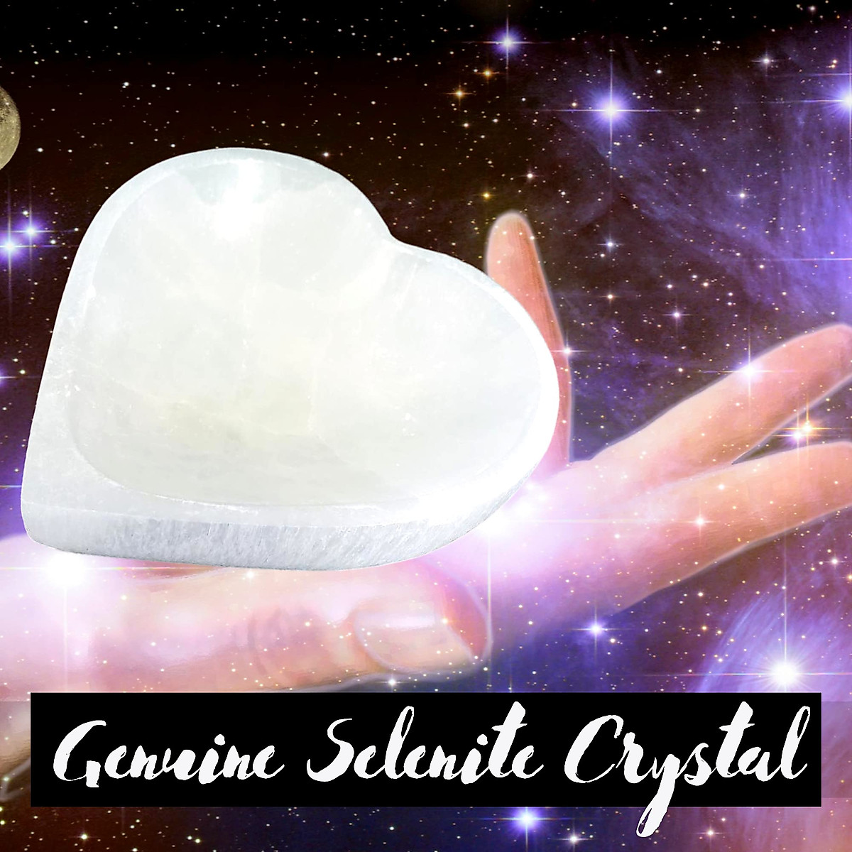 SELENITE Bowl 4"+ Heart Shaped Crystal Bowl, Genuine Hand Carved Large Selenite Moroccan Crystal Holder for Charging, Cleansing Crystals, Healing Stones, Spiritual Gifts, Velvet Bag (4" Heart Bowl)