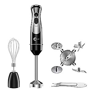 FKN Immersion Blender Handheld with 4 Interchangeable Blades, 5-in-1 Hand Blender Electric with 8 Speed and Turbo Mode,Hand Held Blender Stick with 500W Copper Motor, and Whisk
